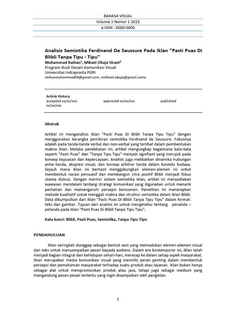 Kelompok 7 - Analisis Semiotika Ferdinand de Saussure Pada Iklan Blibli | PDF