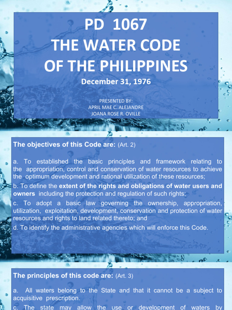 Group 5 PD 1067 Water Code Presentation | PDF | River | Complaint