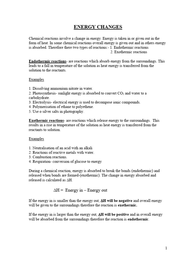 ENERGY CHANGES - Notes - PURE | PDF | Chemical Reactions | Water