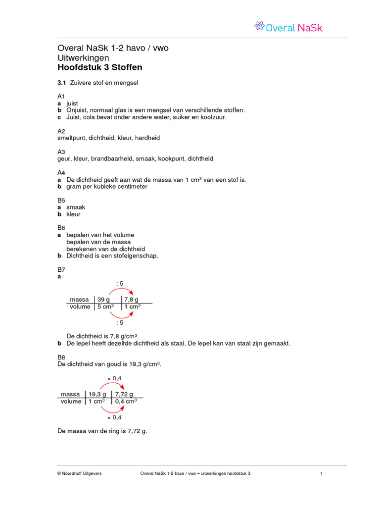 Overal NaSk 1-2 Havo - Vwo Uitwerkingen Hoofdstuk 3 Stoffen | PDF