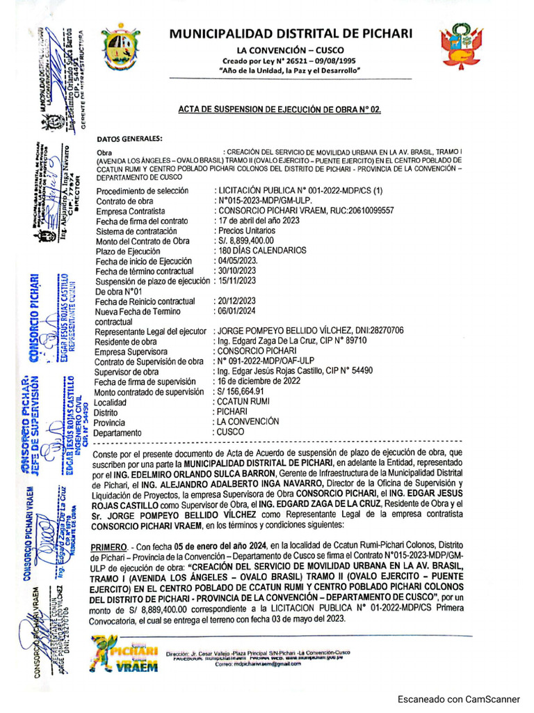 Acta de Suspension de Ejecucion de Plazo N 02 | PDF