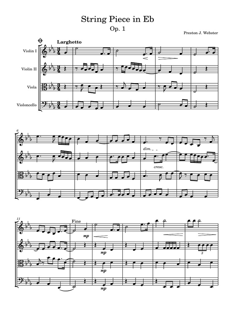 String Quartet in Eb Op.1 | Download Free PDF | Musical Compositions ...