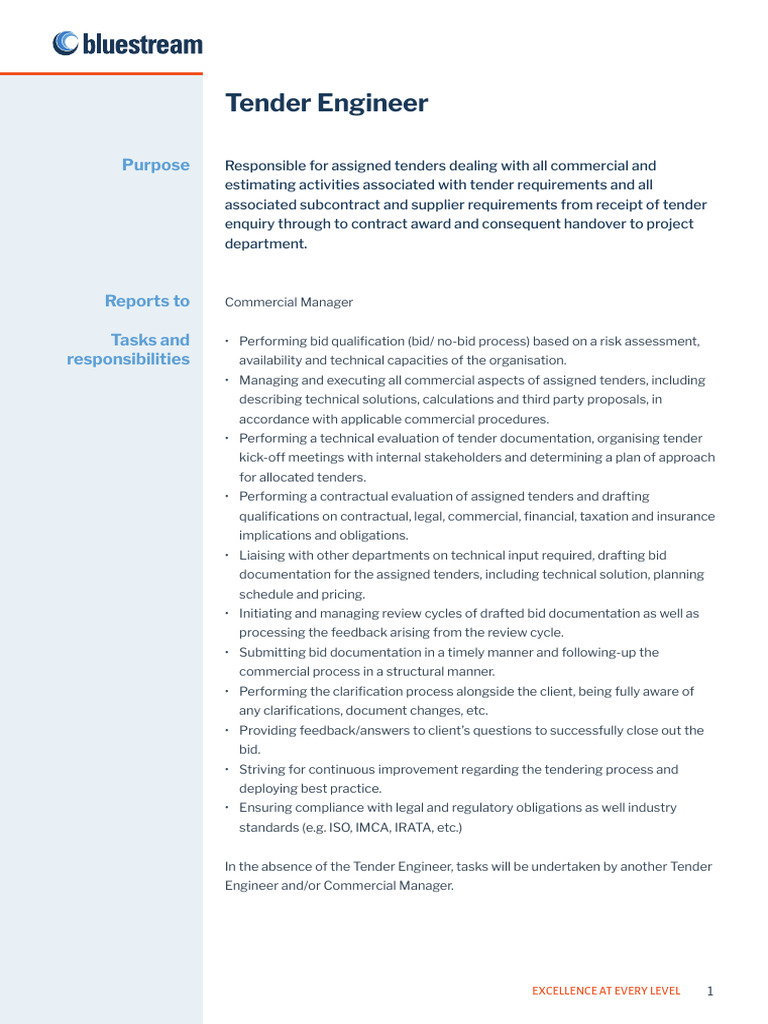 Tender Engineer Responsibilities Guide | PDF | Evaluation | Business