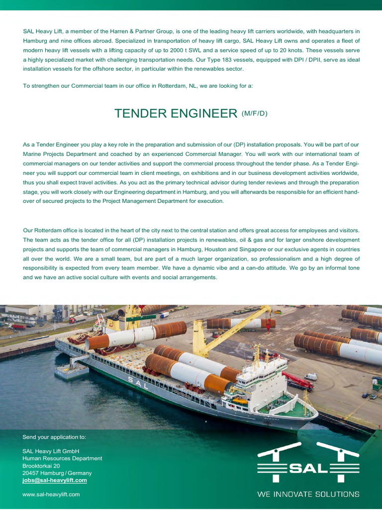 SAL Job Ad Tender Engineer Rotterdam Web | PDF