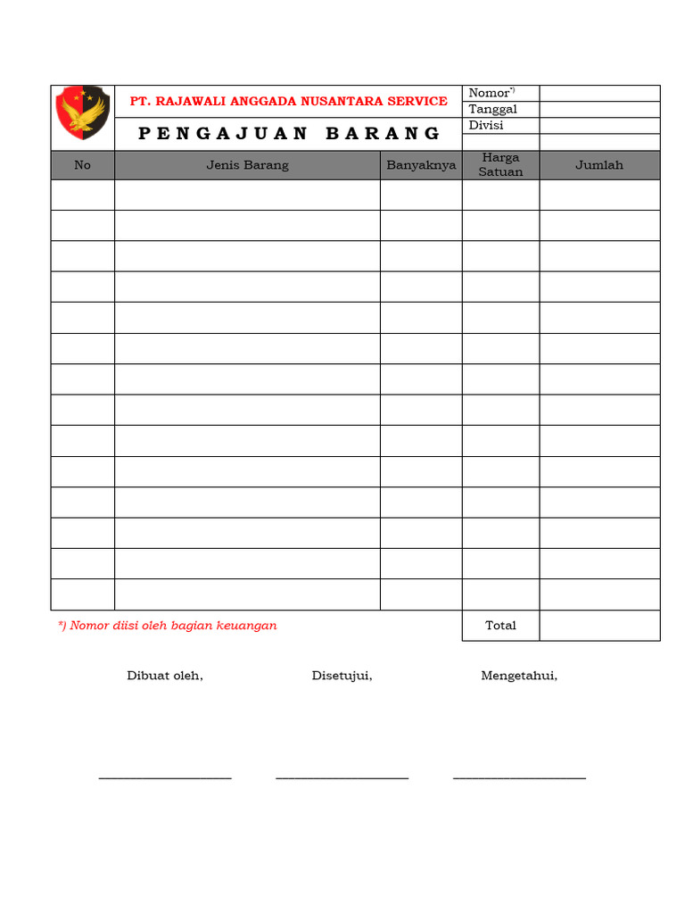 Formulir Pengajuan Barang PT Rajawali | PDF
