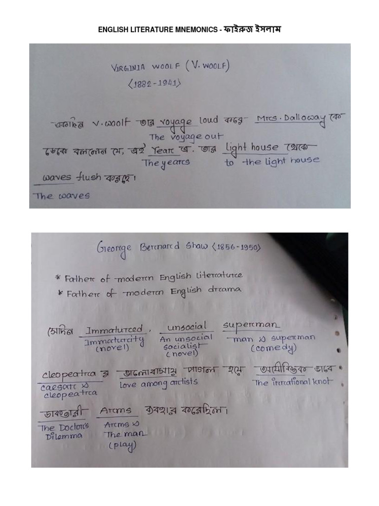 English Literature Mnemonics | PDF
