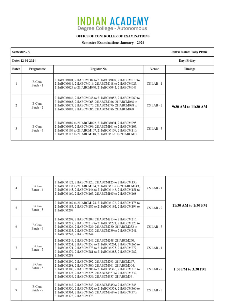 Tally Prime Exam Schedule January 2024 | PDF