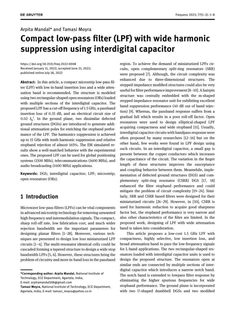 10.1515 - Freq 2022 0008 | PDF | Filter (Signal Processing) | Low Pass Filter