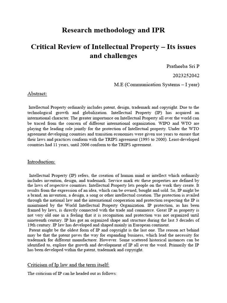 Intellectual Property: Issues and Challenges | PDF | Intellectual ...