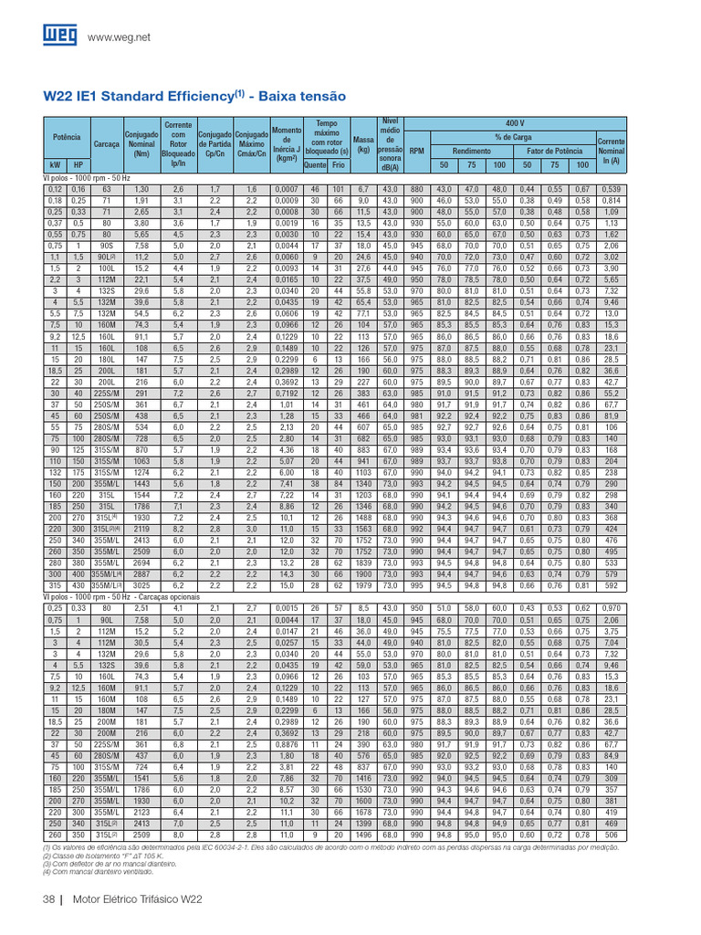 W22 IE1 Standard Efficiency Motors | PDF