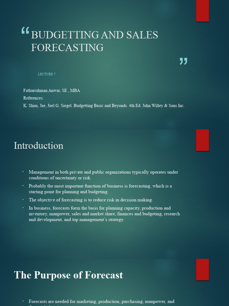 Lecture 7 Budgetting and Sales Forecasting | PDF | Forecasting ... Lecture 7 Budgetting and Sales Forecasting | PDF | Forecasting ...