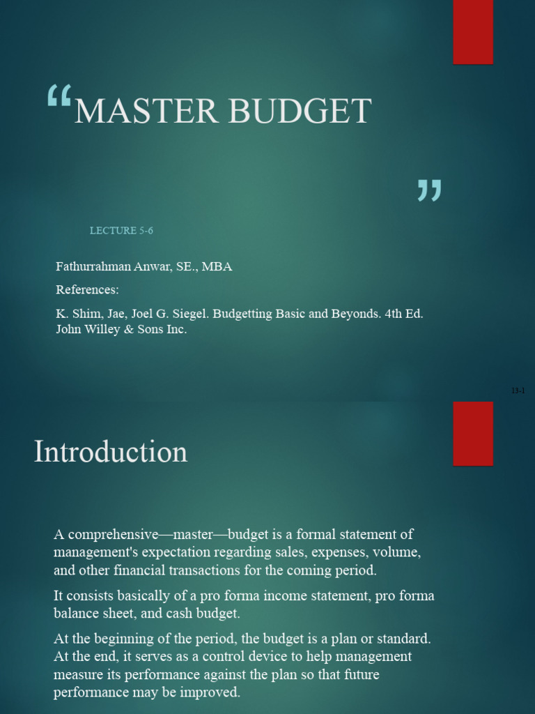 Lecture 5-6 Master Budget | PDF | Cost Of Goods Sold | Inventory