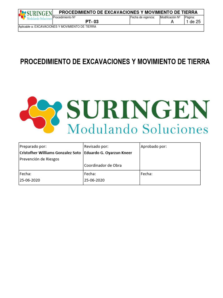 PT - 03 Rev.a Excavaciones y Movimiento de Tierra | PDF | Residuos ...