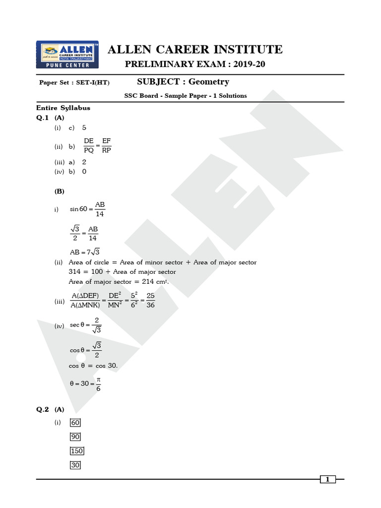 Geometry SSC Board 10th Class Solution | PDF | Area | Geometric Shapes