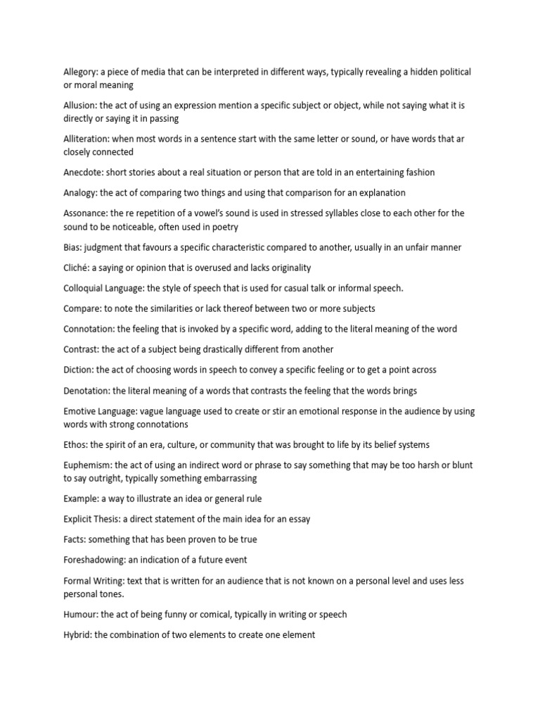 List of Literary Devices | PDF | Essays | Word