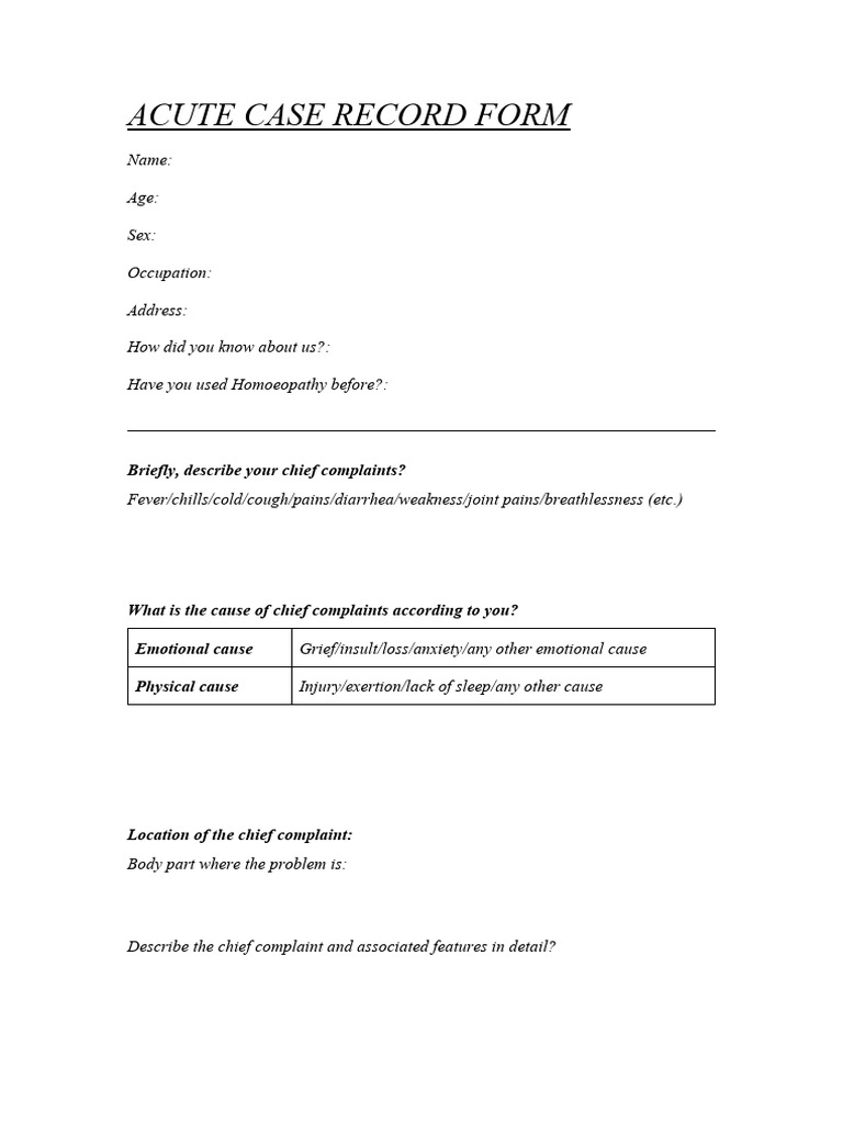 Acute Case Form DR Gaurang | PDF | Self-Improvement