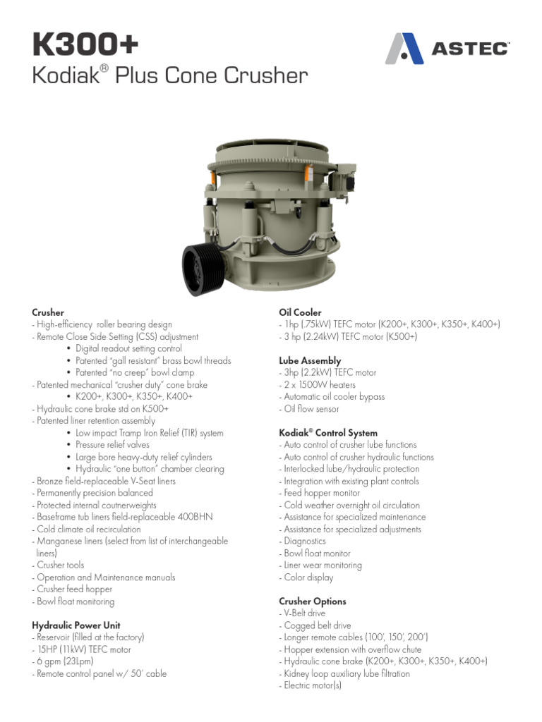 Kodiak® Plus Cone Crusher K300+ Specs | PDF | Manufactured Goods ...