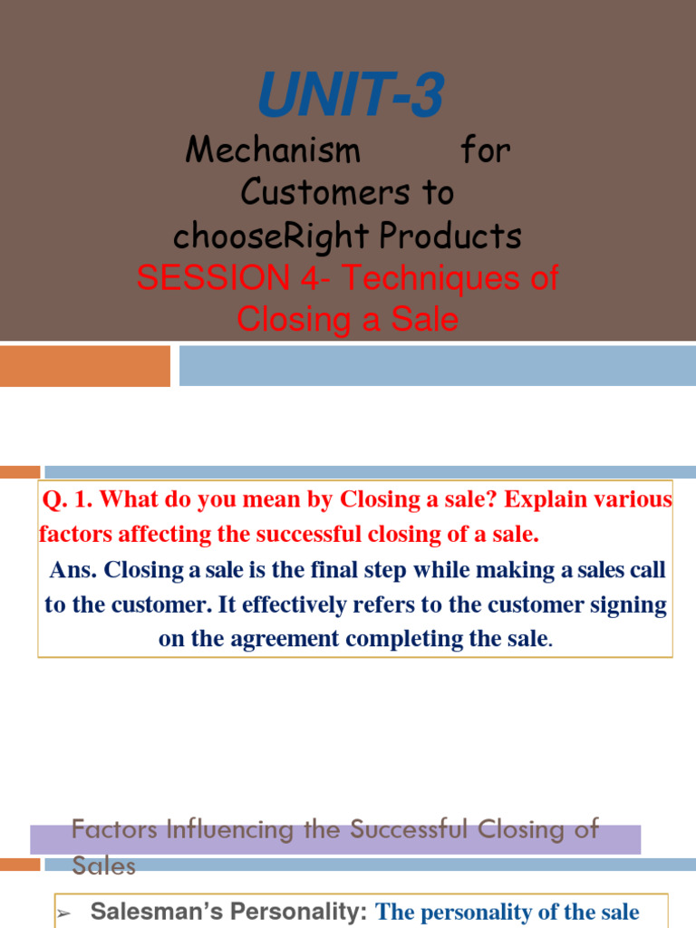 UNIT-3 Session 4 Mechanism For Customers To Choose Right Products | PDF ...