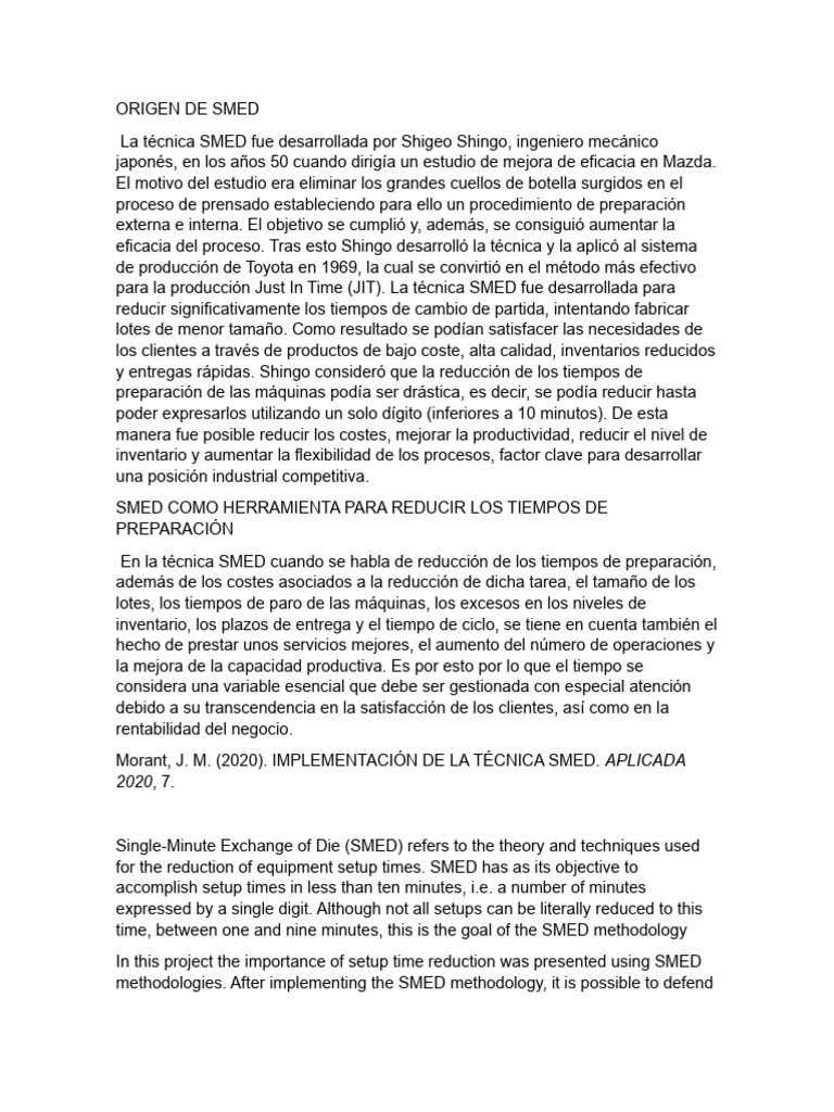 Tecnica Smed | PDF | Lean Manufacturing | Calidad
