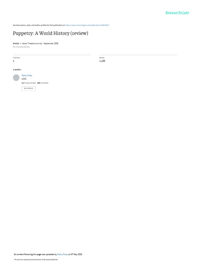 A Puppetry World History | PDF | Puppetry