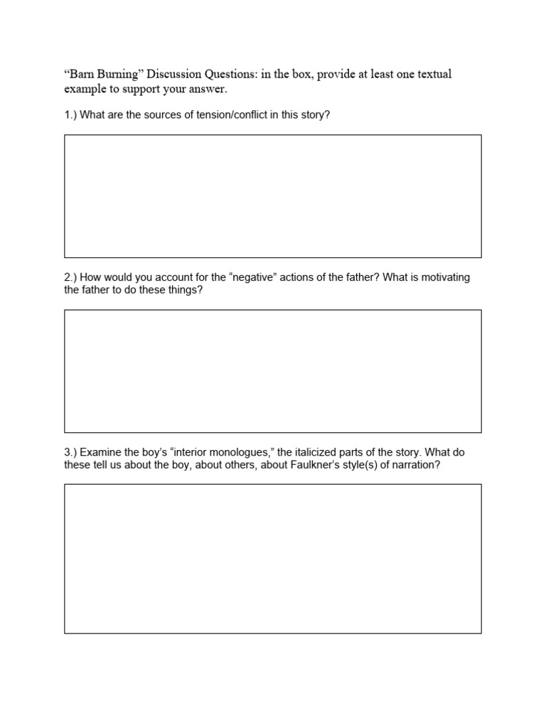 Barn Burning Discussion Questions-1 | PDF | General Fiction