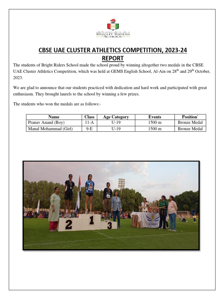 CBSE UAE Cluster Athletics 2023-24 Results | PDF