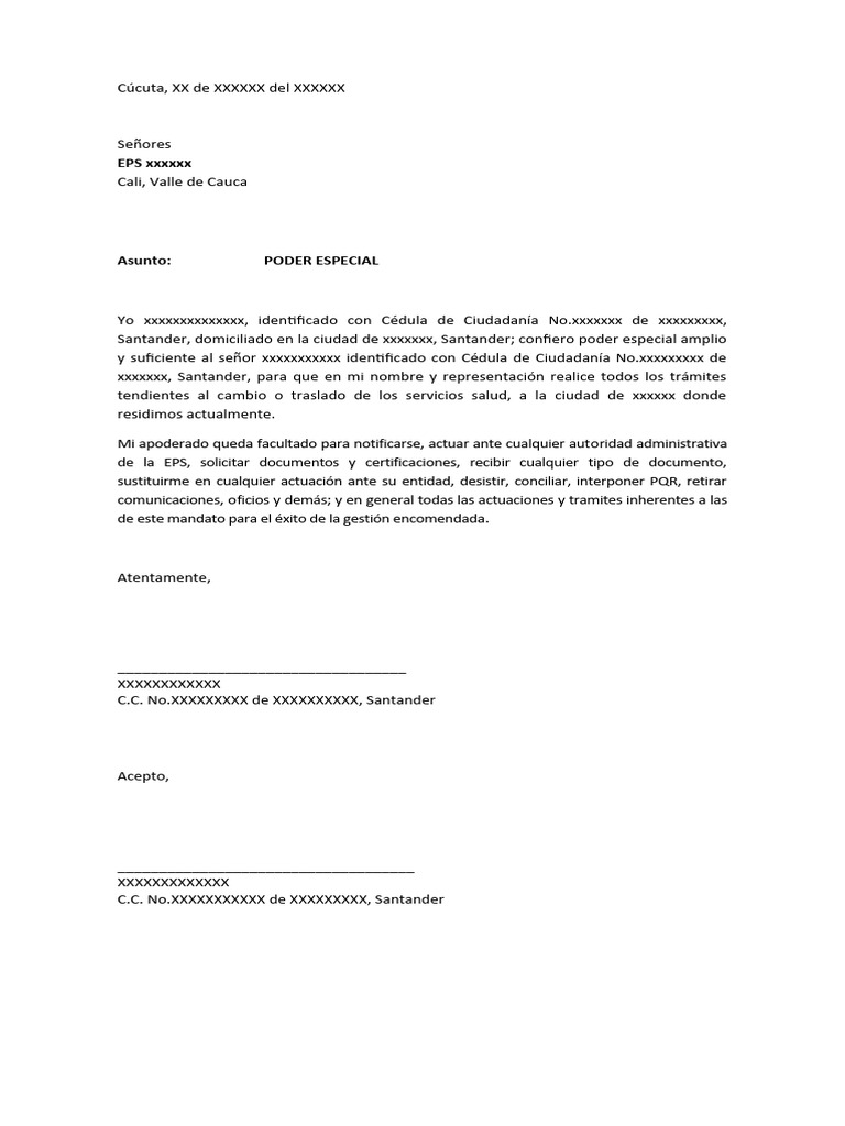 Modelo Poder Especial EPS | PDF