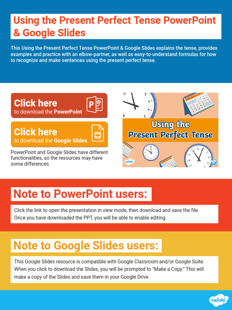 Using The Present Perfect Tense Powerpoint-Google-Slides | PDF