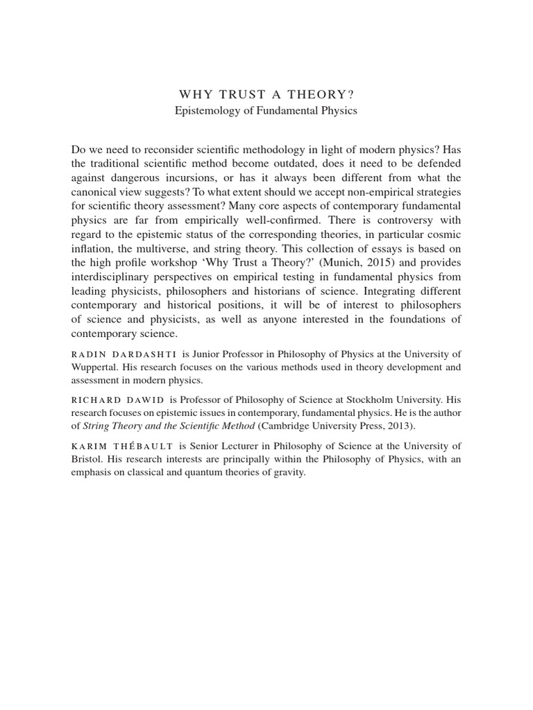 Why Trust a Theory - Epistemology of Fundamental Physics (Cambridge ...
