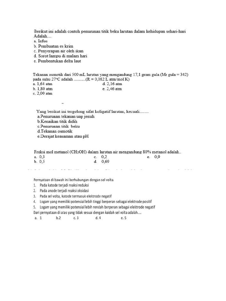 Soal Pas Kimia Kelas 12 | PDF