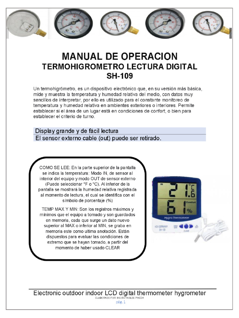 MANUAL USUARIO Termohigrometro Digital SH-109 | PDF