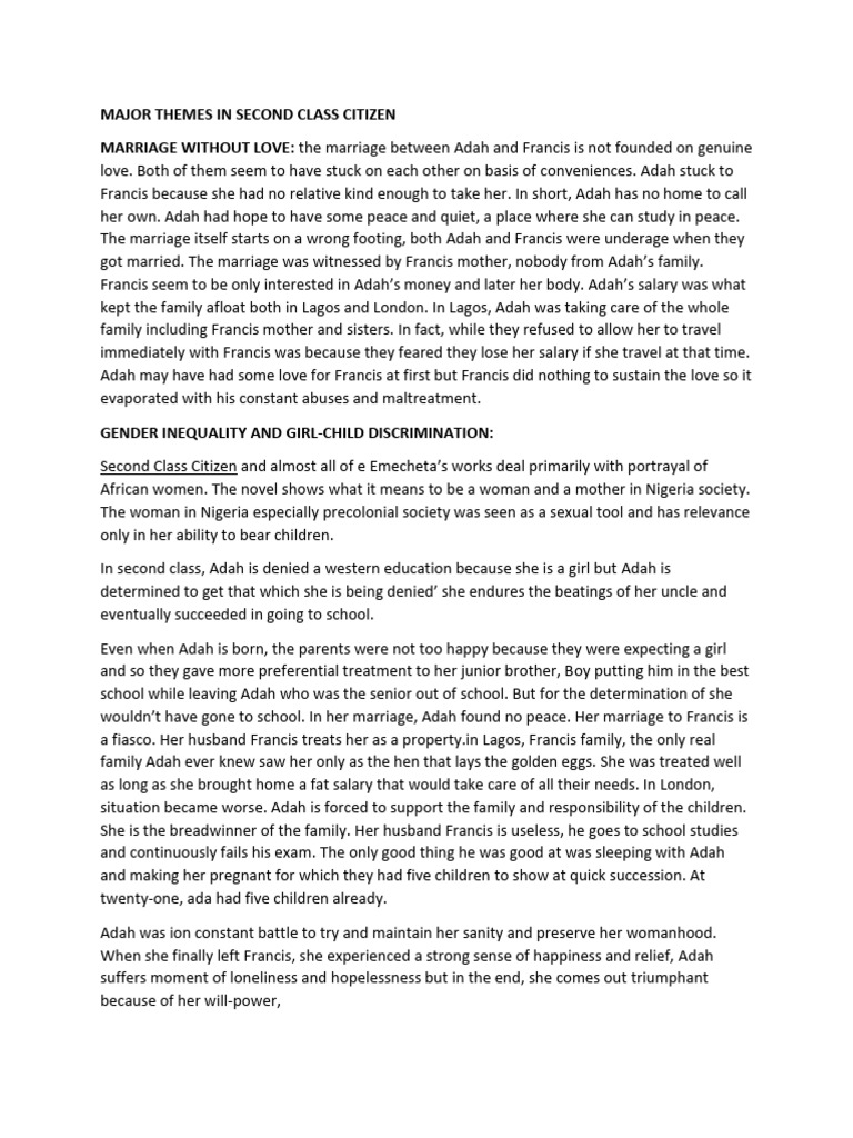 Major Themes in Second Class Citizen | PDF | Marriage