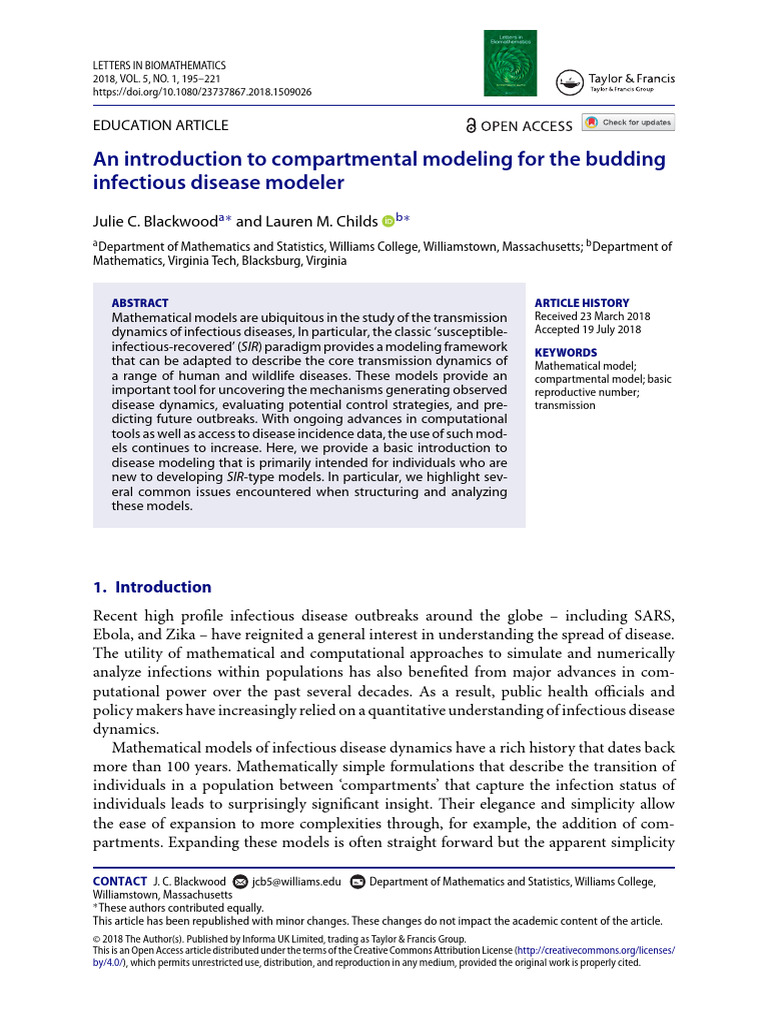 Introduction To Compartmental Modeling For The Buddinginfectious Disease Modeler Pdf