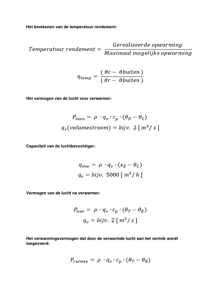 Formuleblad Luchtbehandelingen | PDF
