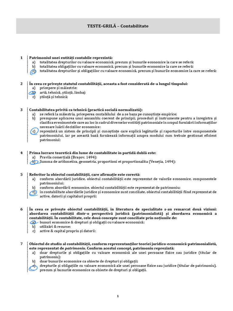 Teste Grila - Contabilitate - MKID-1 | PDF