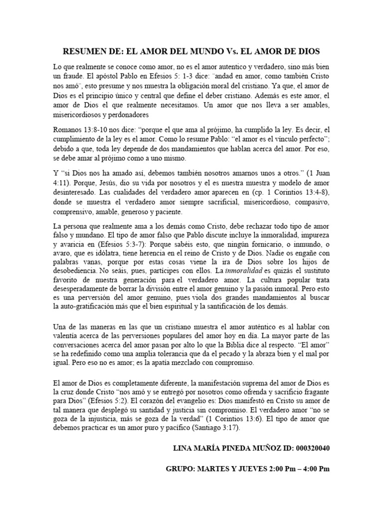 RESUMEN El Amor Del Mundo Vs El Amor D Edios | PDF | Amor | Jesús