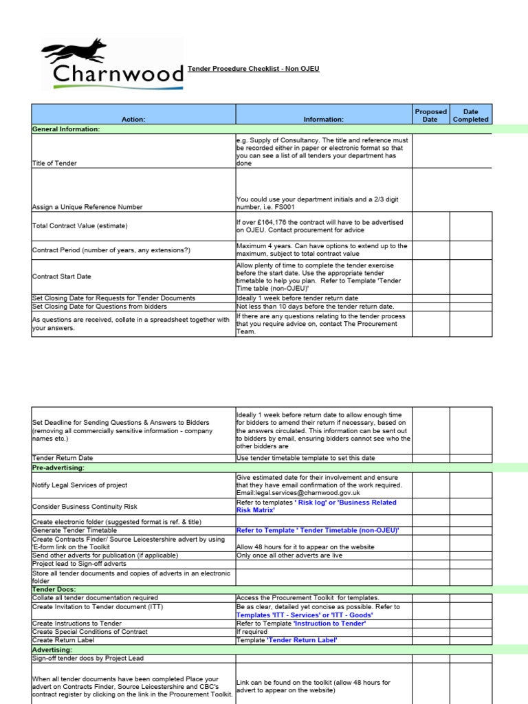 Open Tender Checklist (non-OJEU) | PDF | Business