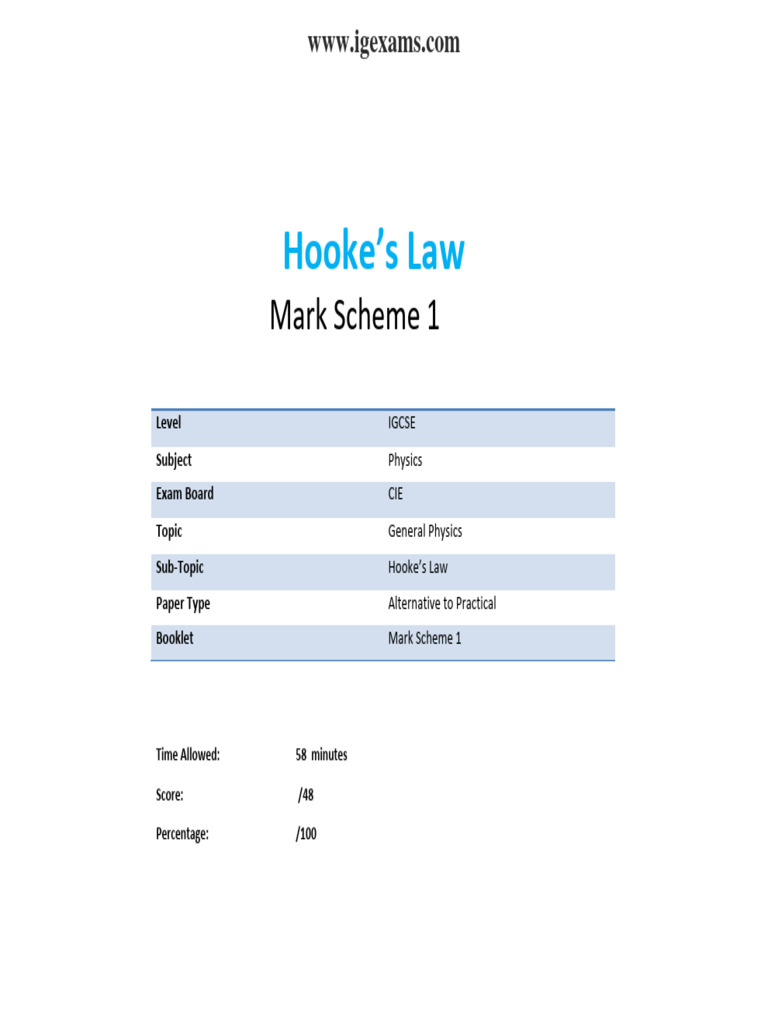 151.1 Hooke s Law MS CIE IGCSE Physics Practical l | PDF