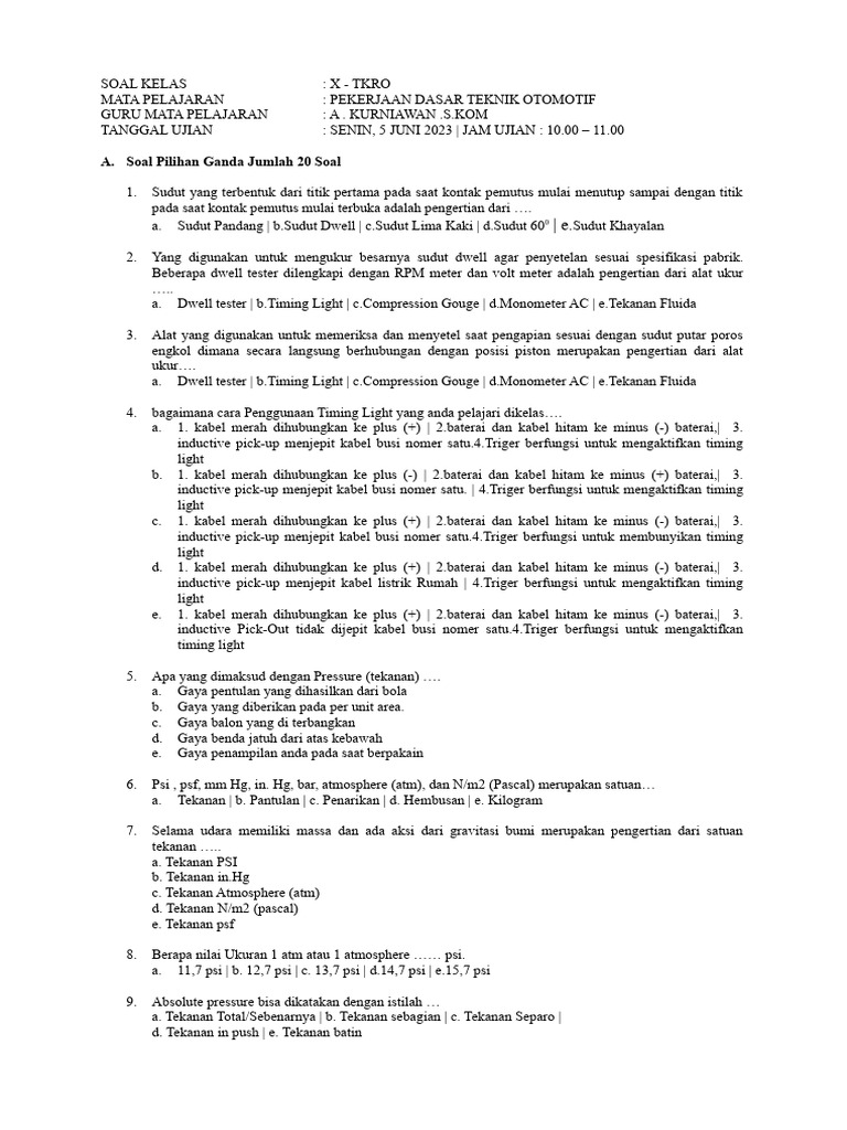 Soal Ptdo X Tkro - A Kurniawan | PDF