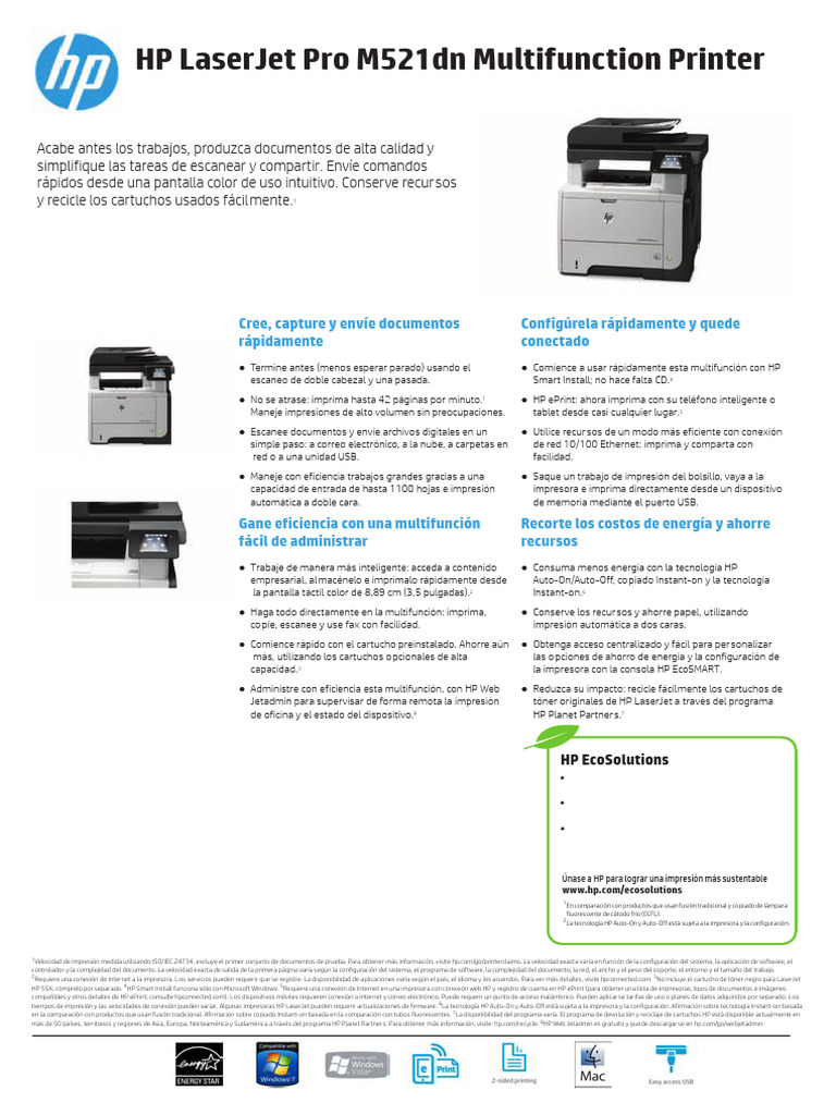 HP Laserjet Pro M521Dn Multifunction Printer | PDF | Impresora ...