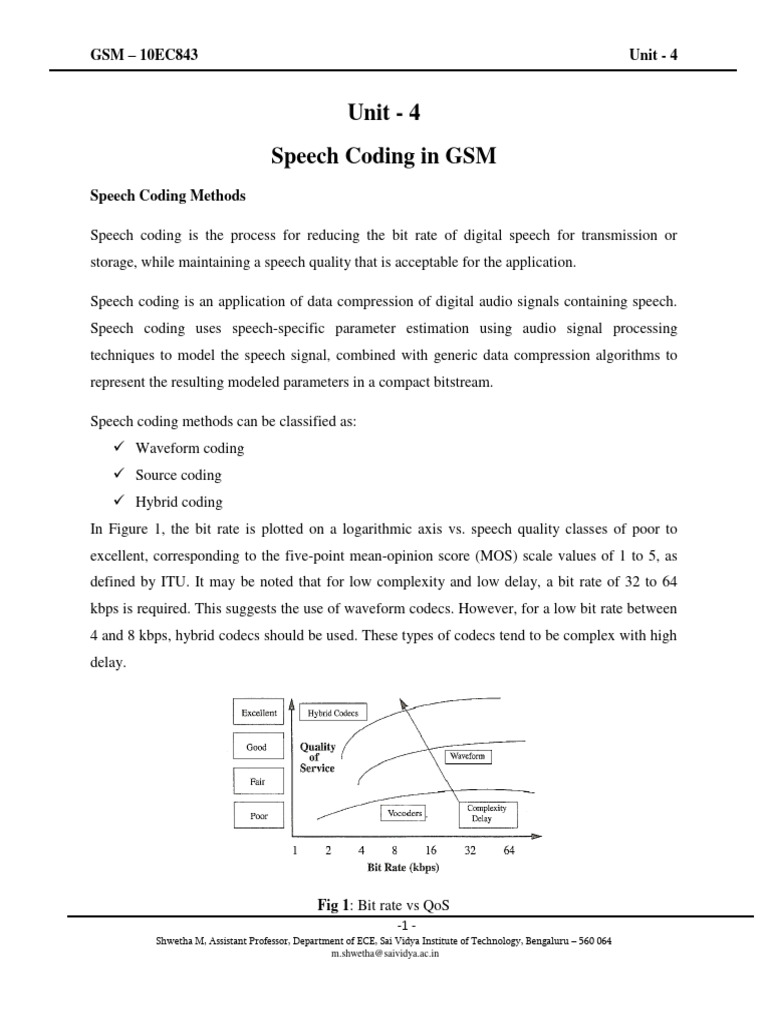 UNIT - 4 - Speech Coding in GSM | PDF | Codec | Data Compression