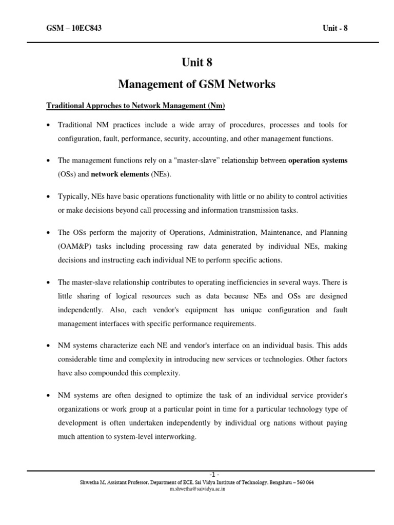 UNIT - 8 - Management of GSM Networks | PDF | Computer Network | Osi Model