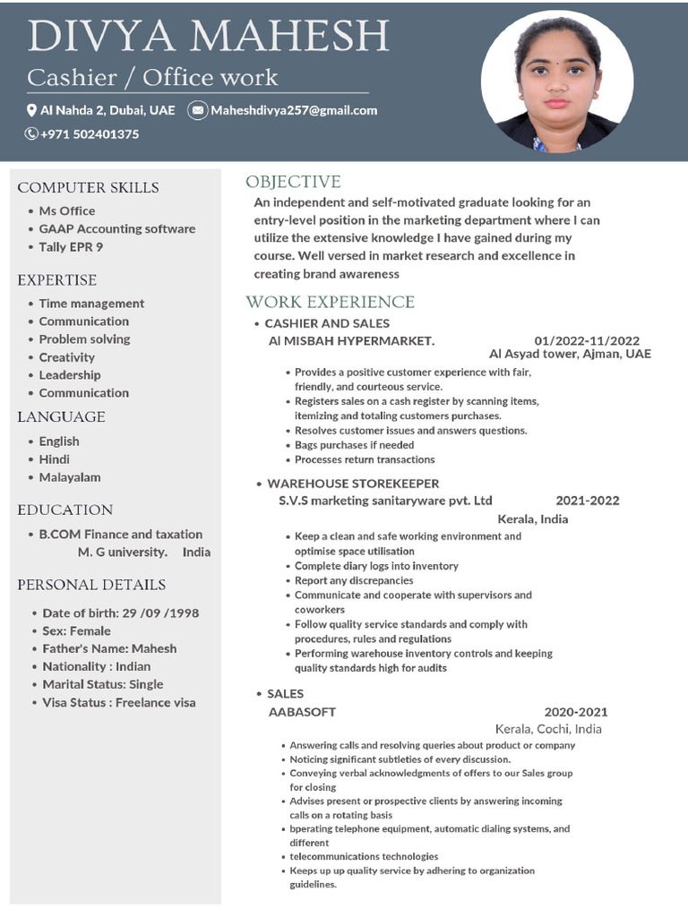 Divya Mahesh (CXZXV - Resume) | PDF