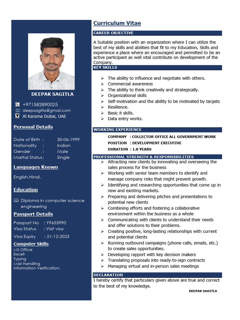 Deepak Sagitla [CV_Resume] | PDF | Sales | Human Communication