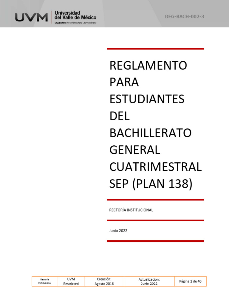 Reglamento General de Bachillerato Cuatrimestral Uvm | Descargar gratis PDF | Evaluación | Plan ...