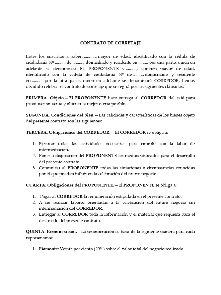 Contrato de Corretaje Modelo | PDF