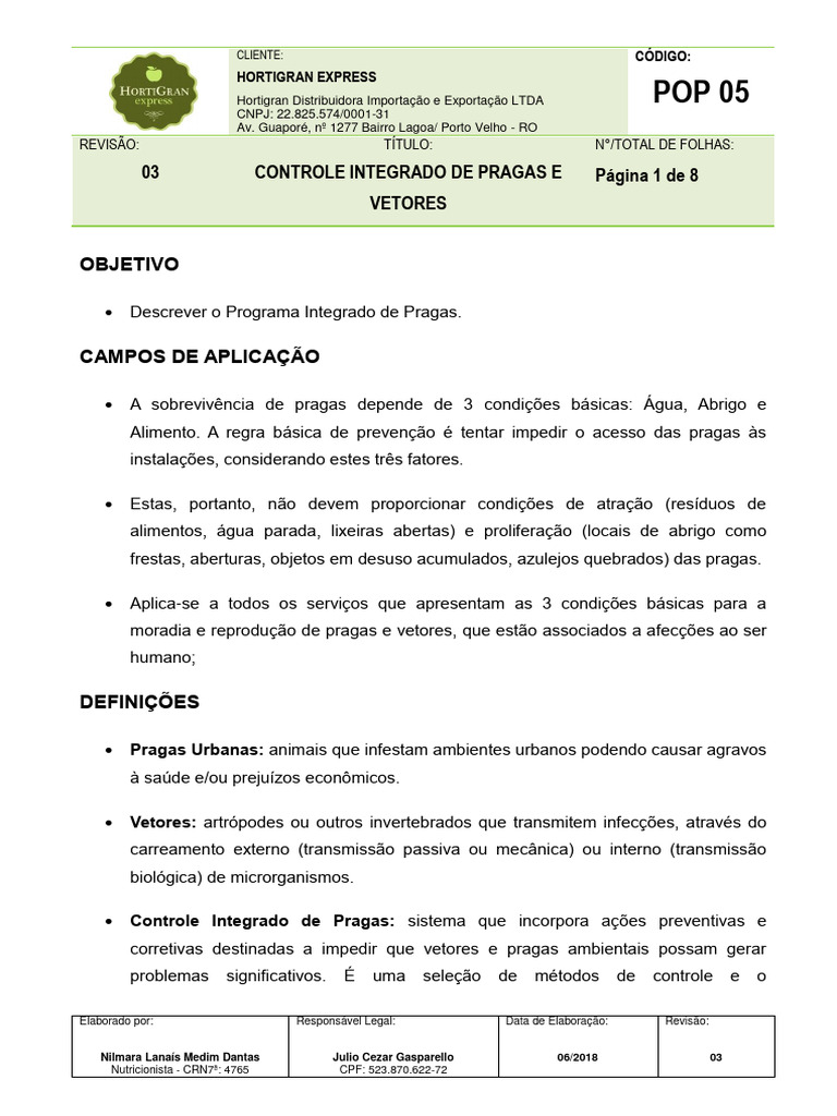POP 05 - CONTROLE INTEGRADO DE PRAGAS E VETORES | PDF | Desperdício ... POP 05 - CONTROLE INTEGRADO DE PRAGAS E VETORES | PDF | Desperdício ...