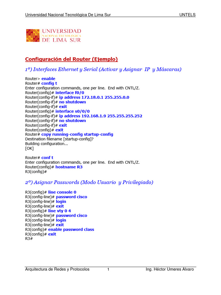 Configuracion Router Cisco | PDF | Router (Computing) | Communications Protocols