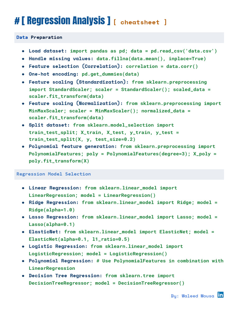 Regression Analysis Cheatsheet Pdf Errors And Residuals Receiver Operating Characteristic