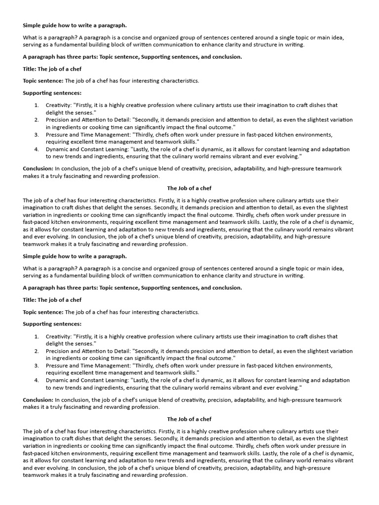 Simple Guide How To Write A Paragraph | PDF | Chef | Creativity